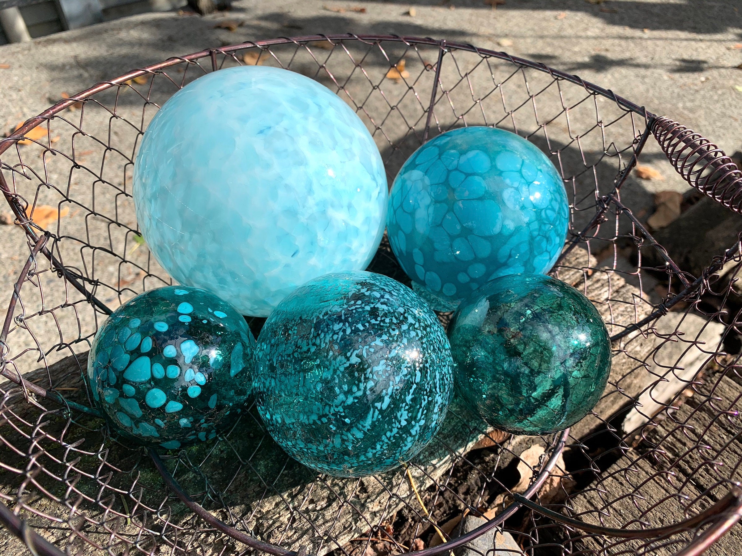 Turquoise & Aqua Blown Glass Floats Set of Five | Etsy