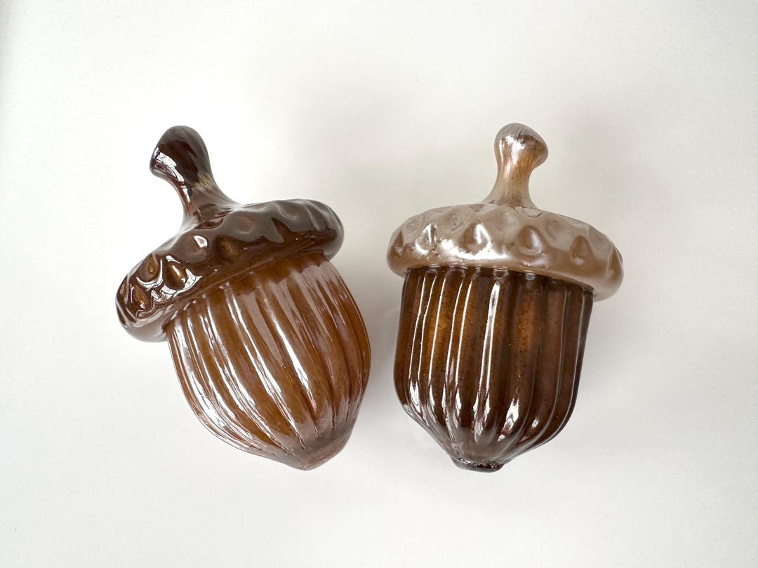 Brown Glass Acorns, Set of 2 Opaque Seed Pod Sculptures, 3 Solid ...