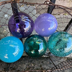 Turquoise & Purple Glass Floats: Set of 5 Hand Blown Decor Balls, 2.75 ...