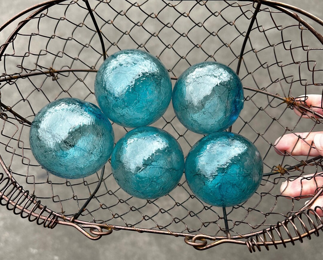 Ice Blue Smallest Glass Balls, Set of 5 Coastal Decorative 2.25 ...