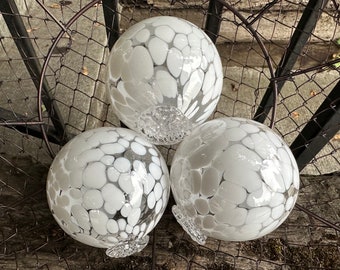 White Spots on Clear Glass Float, 3.25 Hand Blown Decorative Ball ...