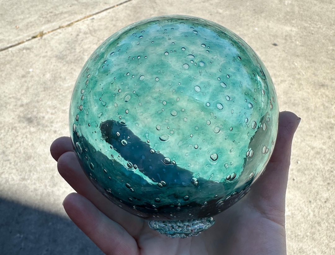 Aqua Blown Glass Pond Float: Turquoise Blue Green Encased Bubbles, 4.25 ...