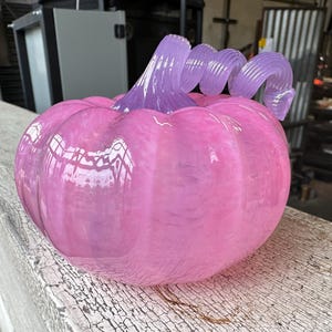 Pink Glass Pumpkin, 4 Hand Blown Squash Lavender Purple Stem Pastel ...