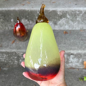 Hand Blown Glass Pears: Red, Yellow, Brown Fruit Sculpture Set, 7" & 8 ...