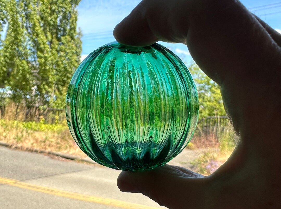 Smallest Ribbed Green Float, Single 2.375 Hand Blown Glass Decorative ...