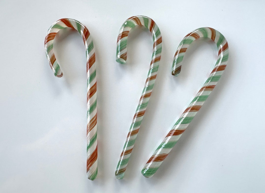 Striped Glass Candy Canes, Set of 3 Sculpted Ornaments, Gift Toppers ...