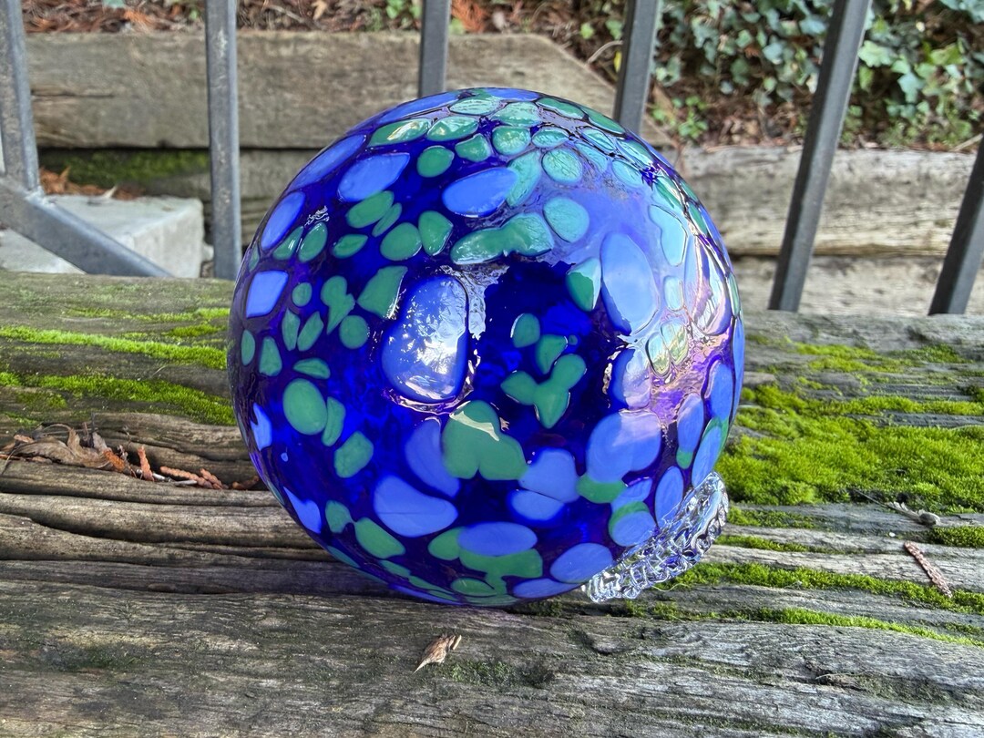 Hand Blown Cobalt Blue Spot Glass Garden Ball: Nautical Pond Decor, 3.5 ...