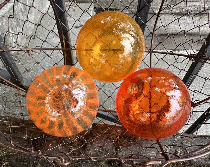 Transparent Orange Glass Floats, Set of 3 Small Hand Blown Balls, 2.75 ...