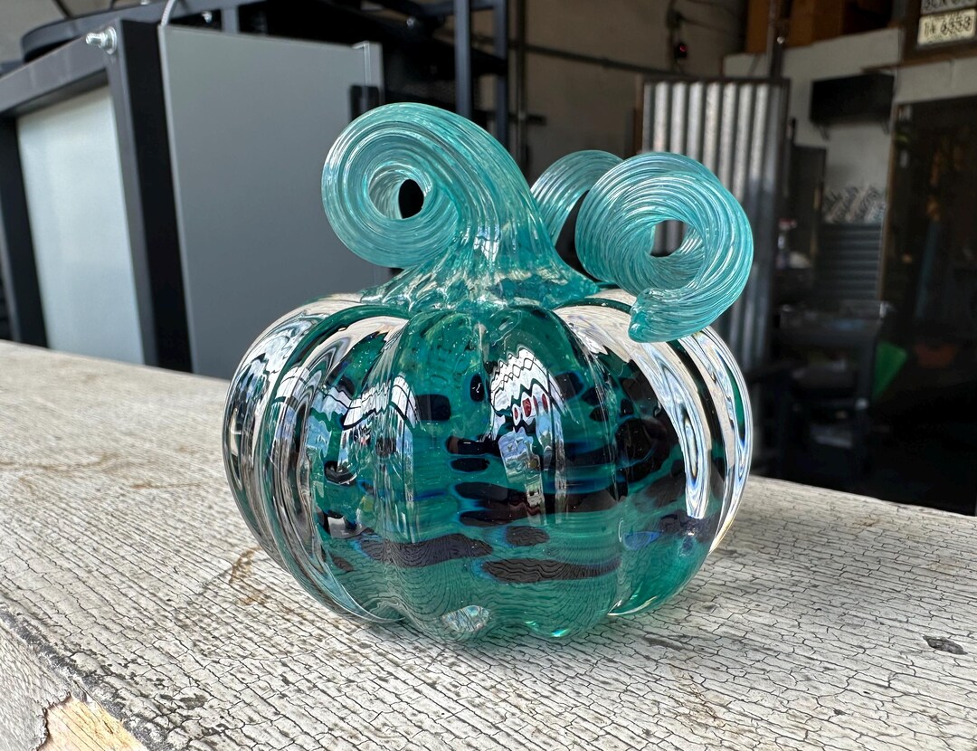 Transparent Turquoise Blue Spot Glass Pumpkin, Solid 3 Paperweight ...