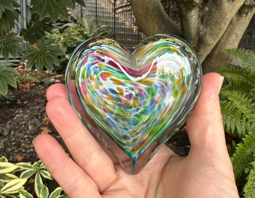 Pastel Rainbow Glass Heart Paperweight: Handmade Art Glass Sculpture ...