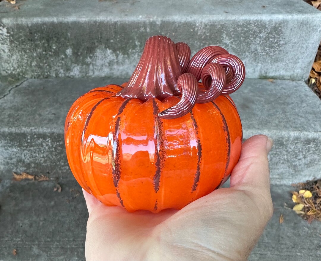 Orange & Red Glass Pumpkin, 4 Hand Blown Squash Sculpture Terra Cotta ...