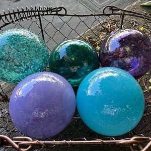 Turquoise & Purple Glass Floats: Set of 5 Hand Blown Decor Balls, 2.75 ...