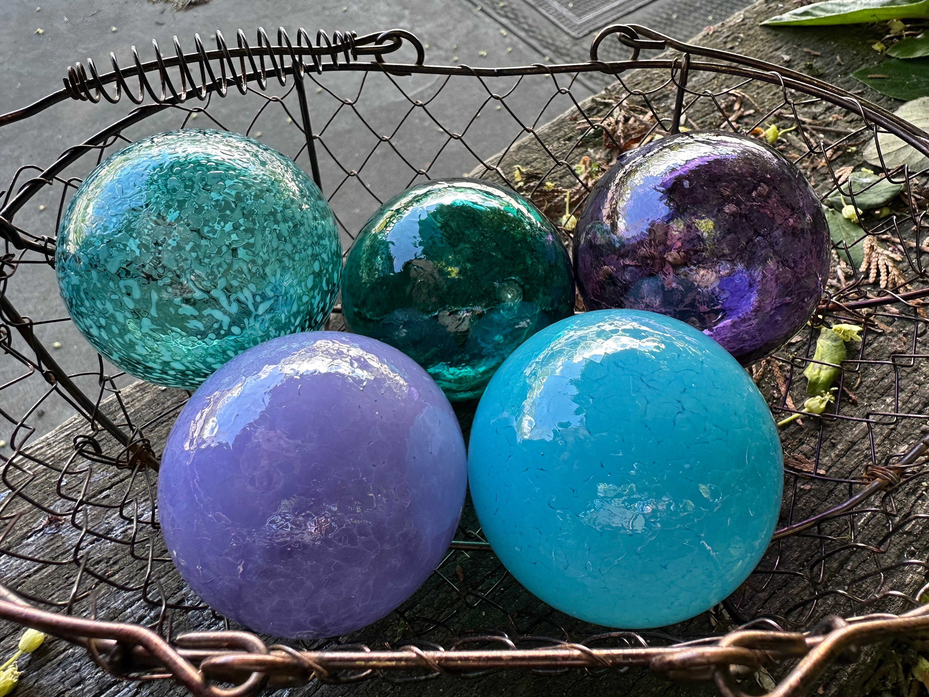 Turquoise & Purple Glass Floats: Set of 5 Hand Blown Decor Balls, 2.75 ...