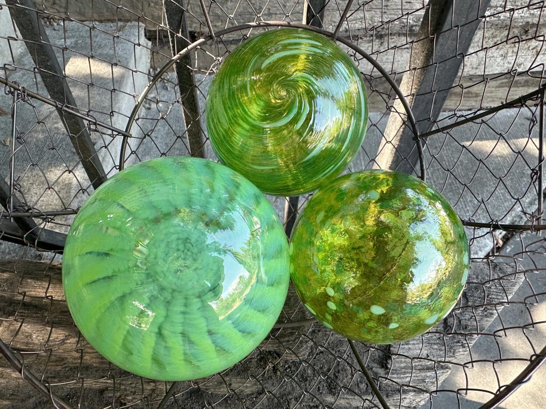 Green & Turquoise Glass Floats: Set of 3 Decor Balls, 3.5"-4.5" Orbs ...