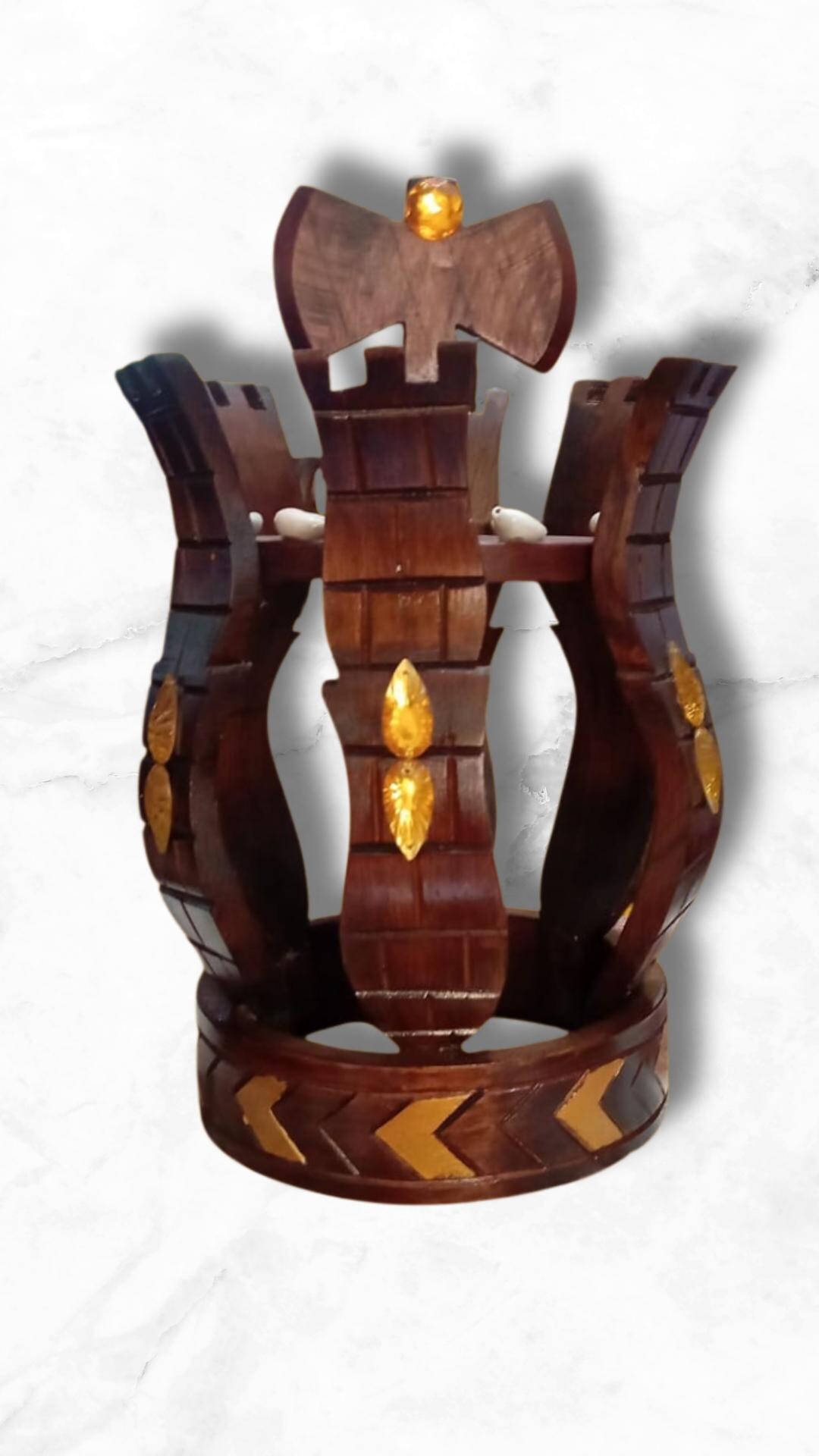 Dark Cedar Shango Crown With Gold Details | Handmade Yoruba Orisha ...