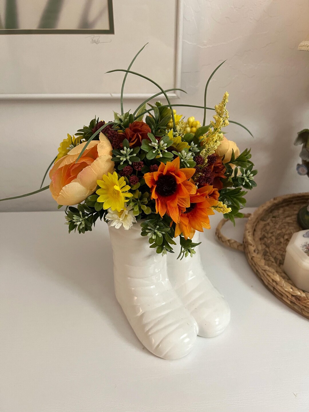 Handmade Fall Floral Arrangement, Spooky Mummy Leg Vase, Cottagecore ...