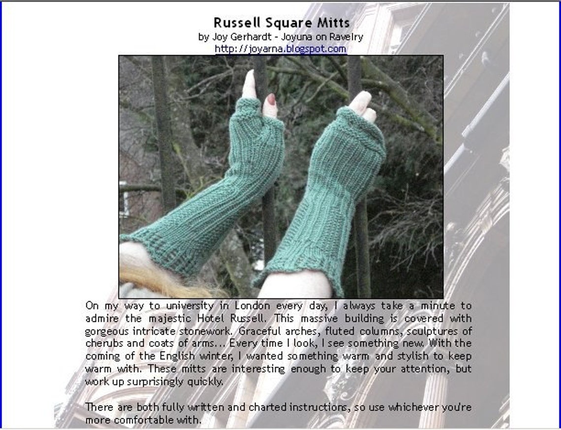 Russell Square Mitts PDF Knitting Pattern - Etsy