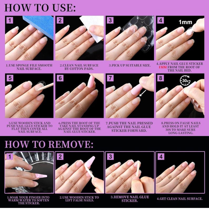 Floral Extra Long Coffin Press on Nails, Fake Nails, 3D Nails, Diamonds ...