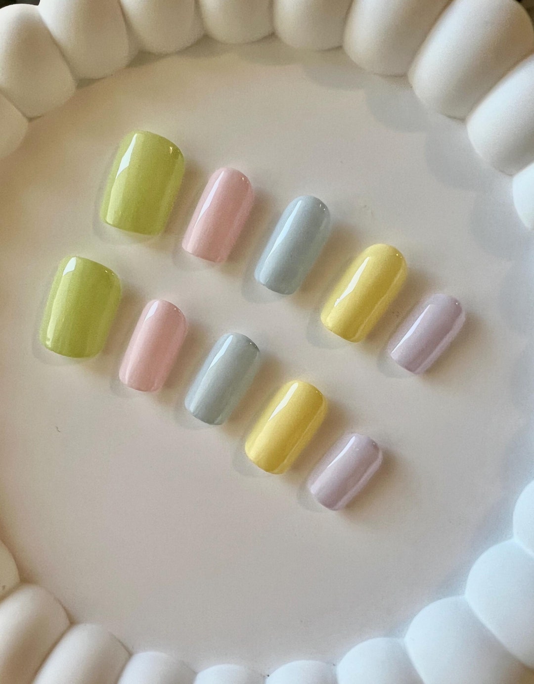 Candy Color Press on Nails: Square Multicolor Fake Nail Set - Etsy