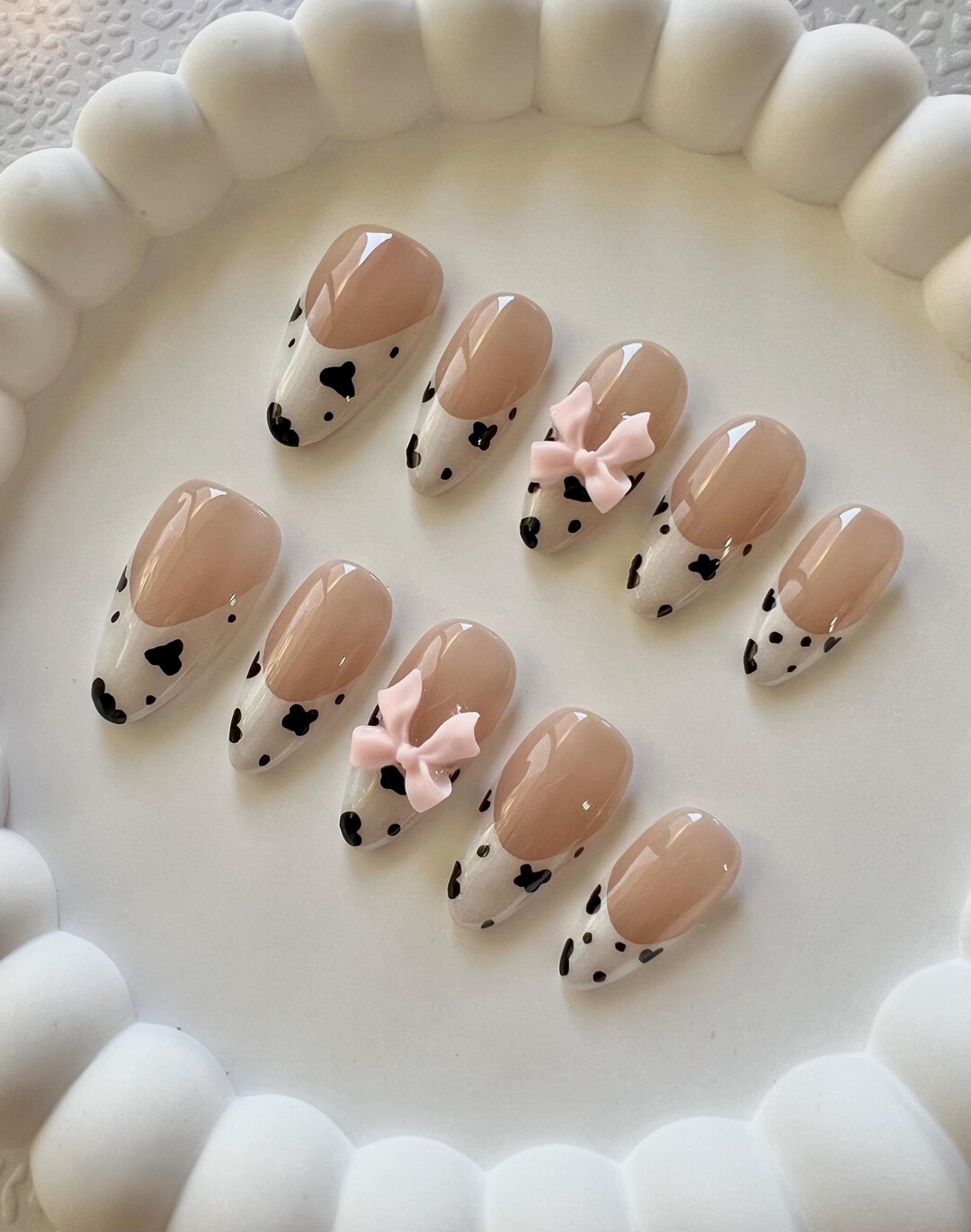 Cow Print French Press on Nails, Halloween Nails, Cute Elegant Nail Art ...