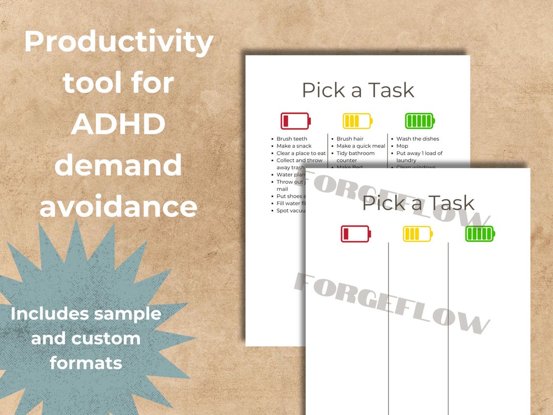 Printable Pick-a-task Productivity Tool for ADHD Demand Avoidance - Etsy