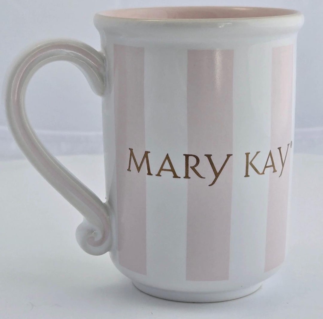 1990s Mary Kay Pink & White Striped Gold Lettering Ceramic 10 Oz Coffee ...