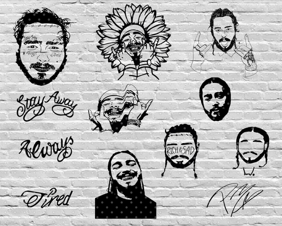 Post Malone Svg, Stay Away Svg, Rap Star Svg, Malone Face Vector ...