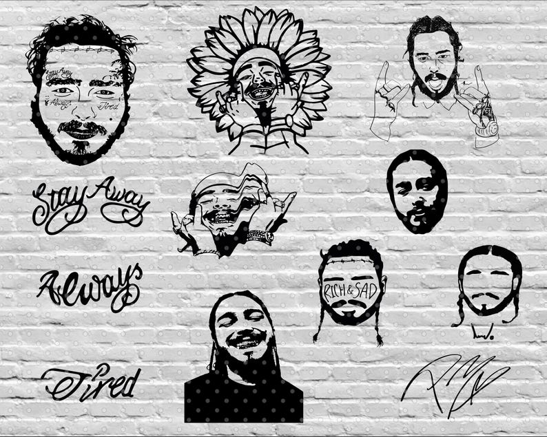 Post Malone Svg, Stay Away Svg, Rap Star Svg, Malone Face Vector ...