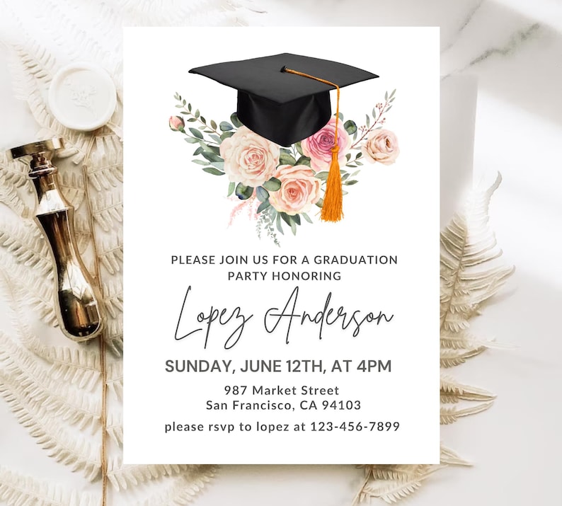 Editable Boho Graduation Party Invitation, Spring Floral Graduation ...