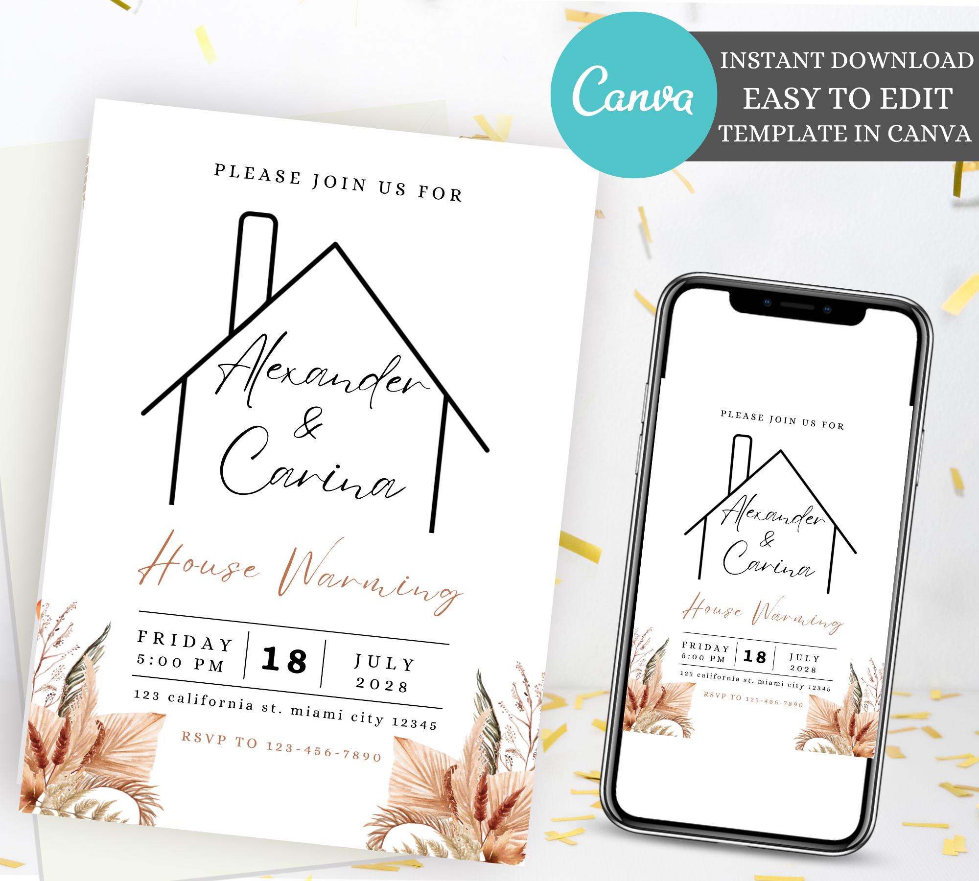 Editable Rustic Brown House Warming Invitation, House Warming Party ...