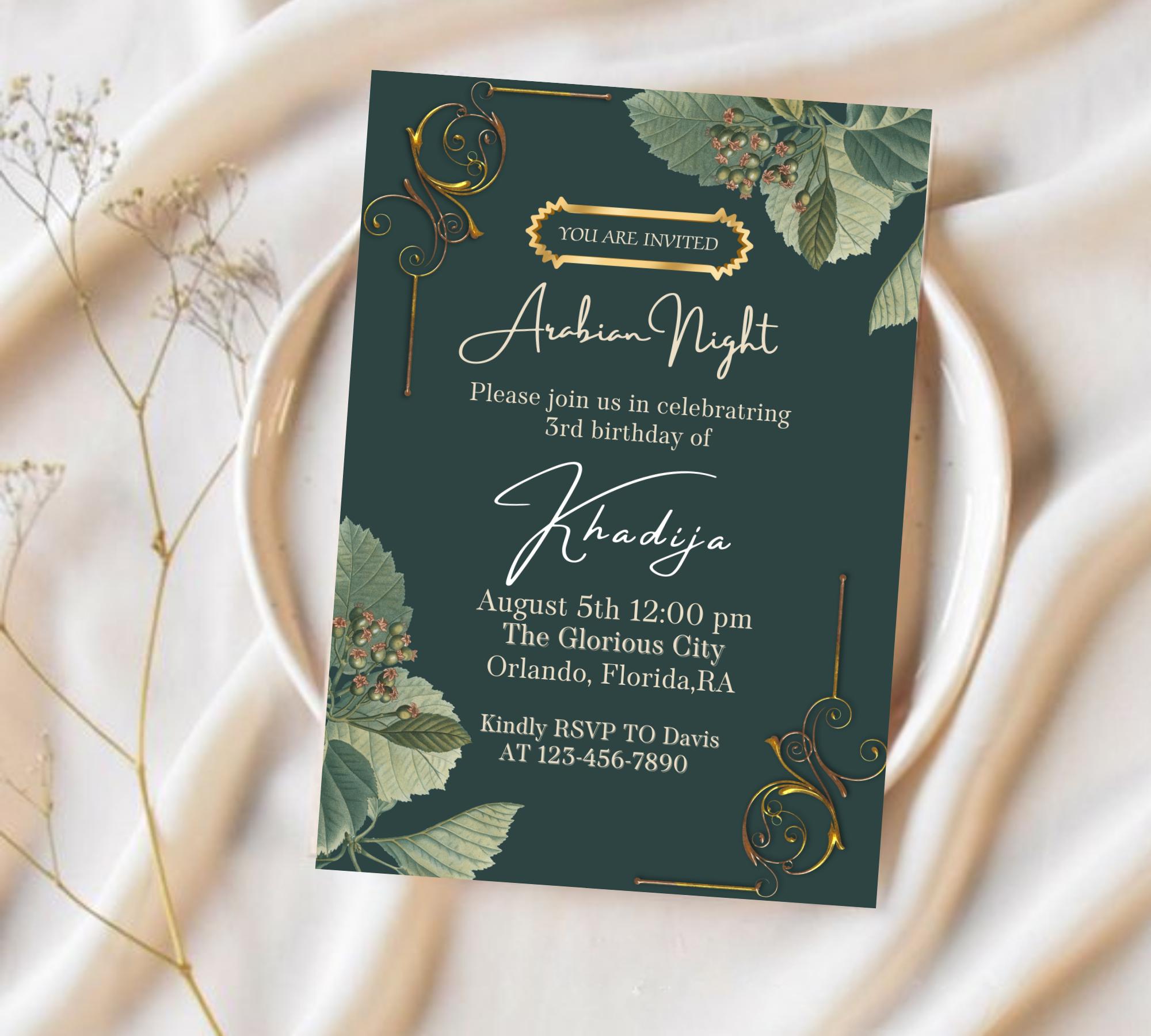 EDITABLE Arabian Nights Birthday Invitation, Halal Invitation ...
