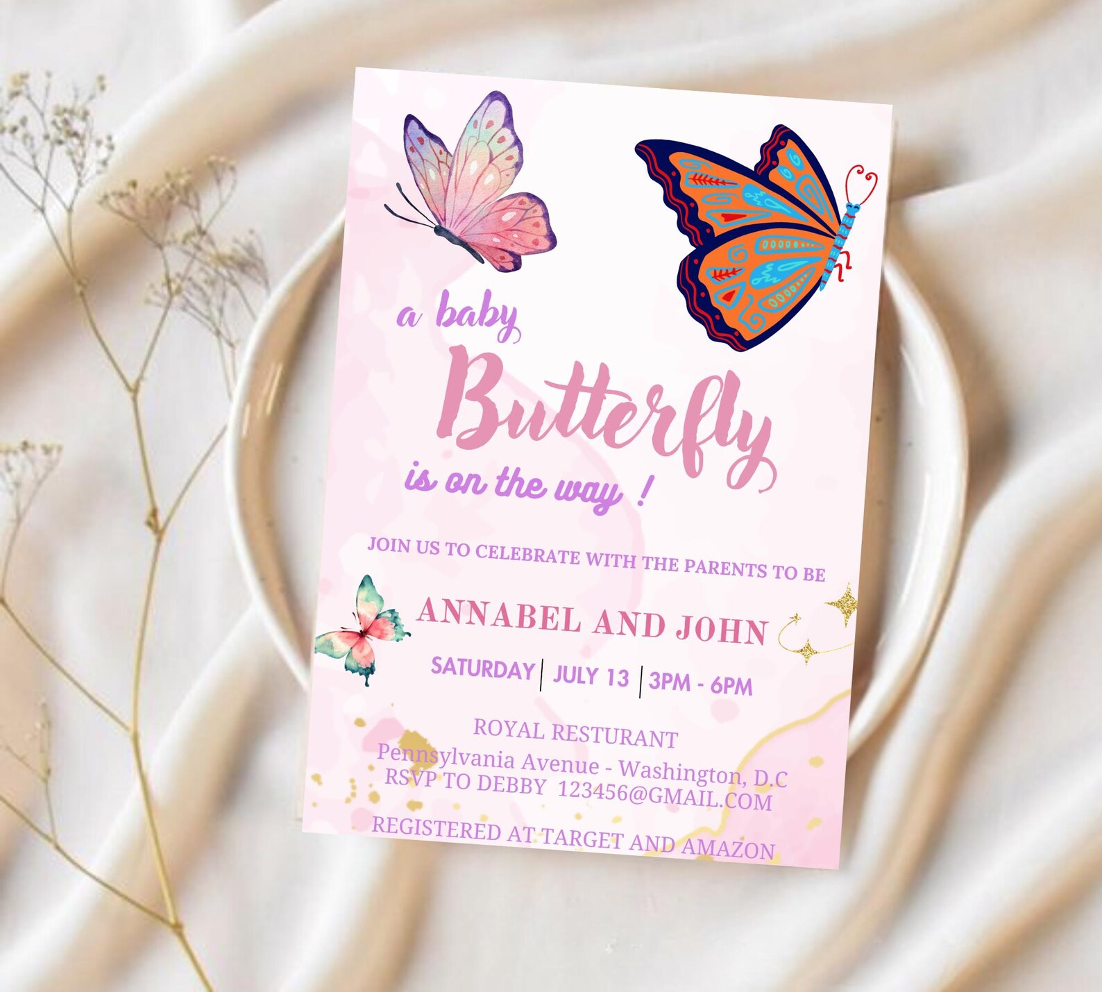 Editable Butterfly Baby Shower Invitation, Purple Butterfly Invitation ...
