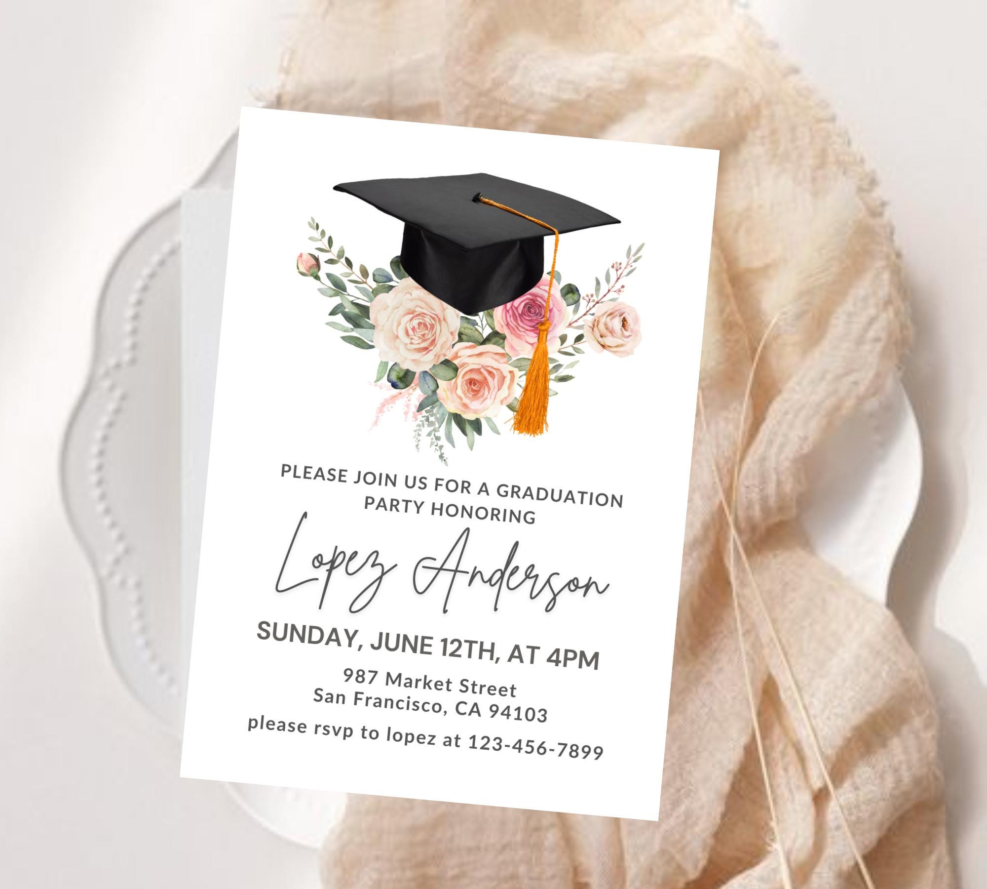 Editable Boho Graduation Party Invitation, Spring Floral Graduation ...