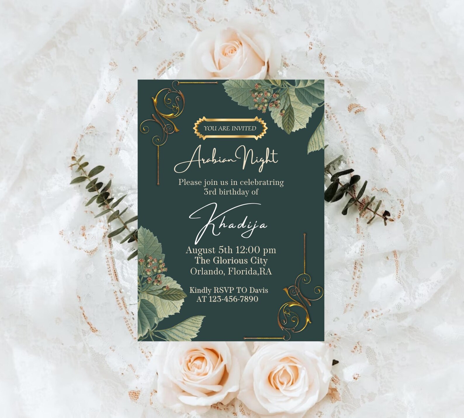 EDITABLE Arabian Nights Birthday Invitation, Halal Invitation ...