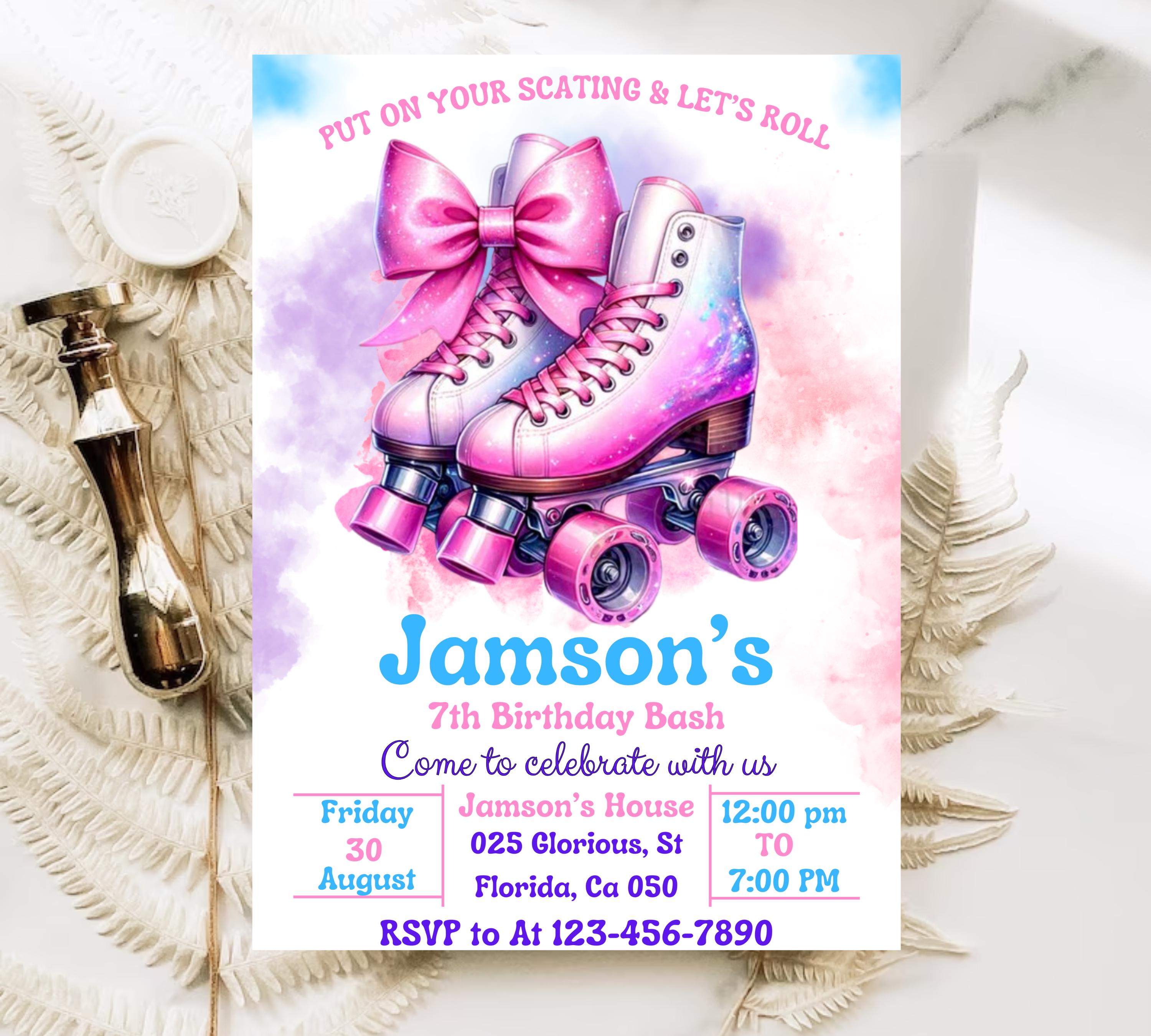 Editable Roller Skating Invitation Glow Party Birthday Invitation, Glow ...