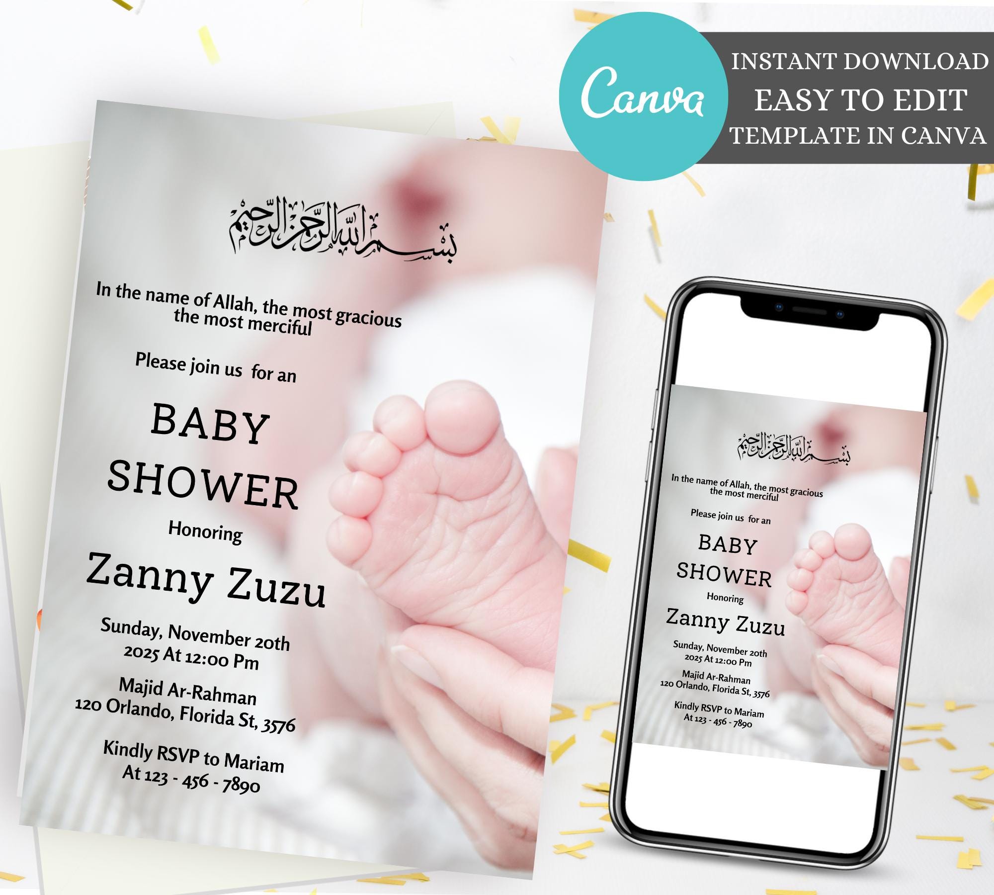 In the Name of ALLAH Naming Ceremony Invitation, Anniversary Invites ...