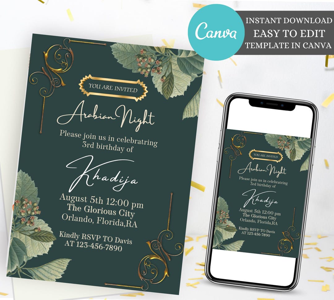 EDITABLE Arabian Nights Birthday Invitation, Halal Invitation ...