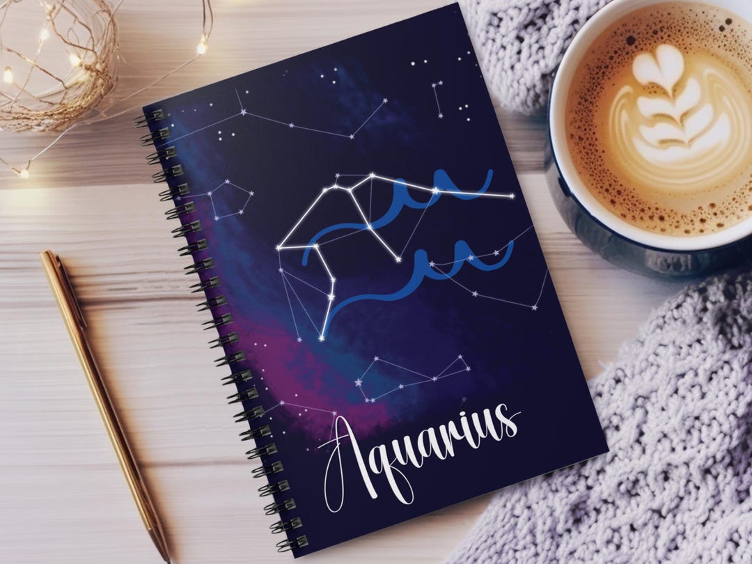 Aquarius Spiral Notebook – Zodiac Journal With Constellation and Symbol ...