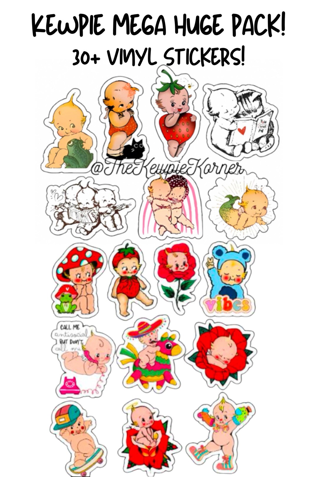 Cute Vintage Kewpie Vinyl Stickers, Mega HUGE Sticker Pack, Glossy ...