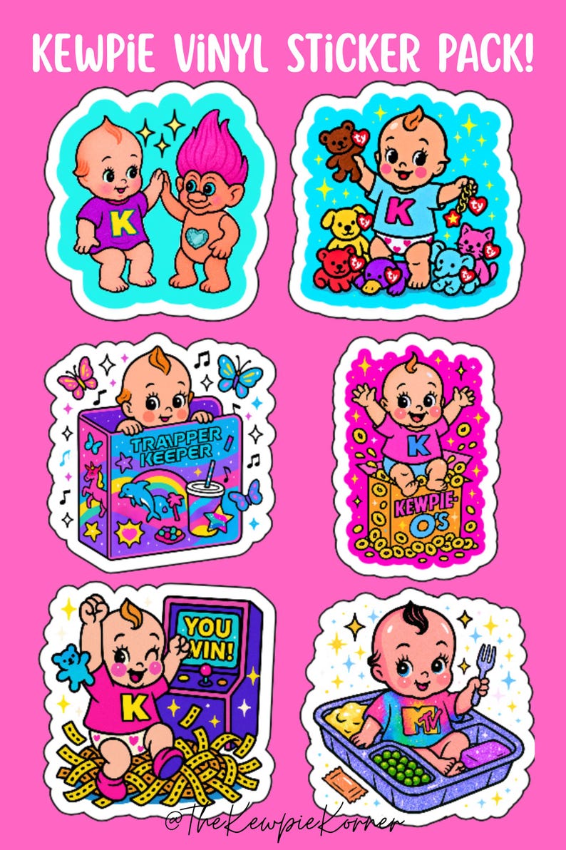 90s Kewpie Sticker Set - Neon Vinyl, Retro Y2K Style - Etsy