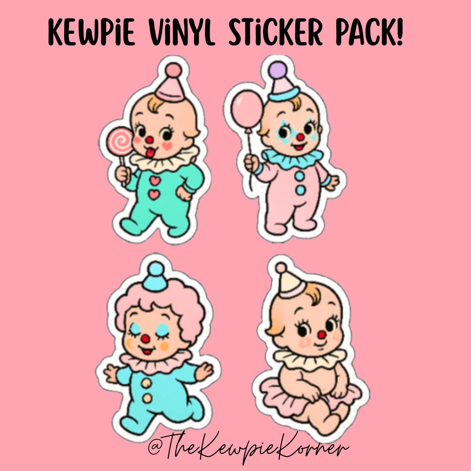 Kewpie Clown Vinyl Sticker Set – Retro Kitsch (4 Pcs) - Etsy