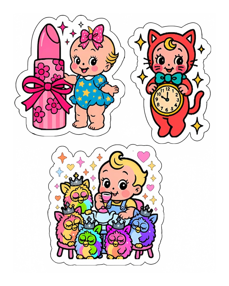 Kewpie Vinyl Sticker Set - Nostalgic 90s Sparkle, 3 Pieces - Etsy