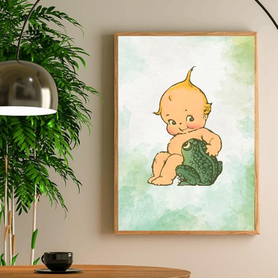 Vintage Kewpie and Frog Digital Print, Cottagecore Wall Art - Etsy