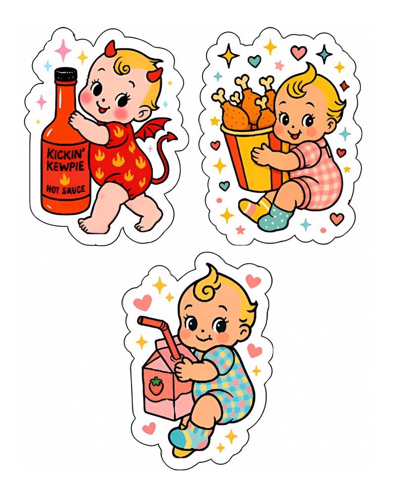 Kewpie Snacks Vinyl Sticker Set, 3 Pack, Kitschy Cute - Etsy