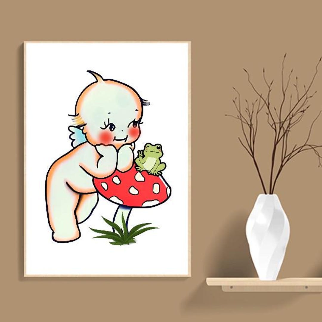 Cute Vintage Kewpie , Woodland, Mushroom, Frog, Wall Art, Home Decor ...