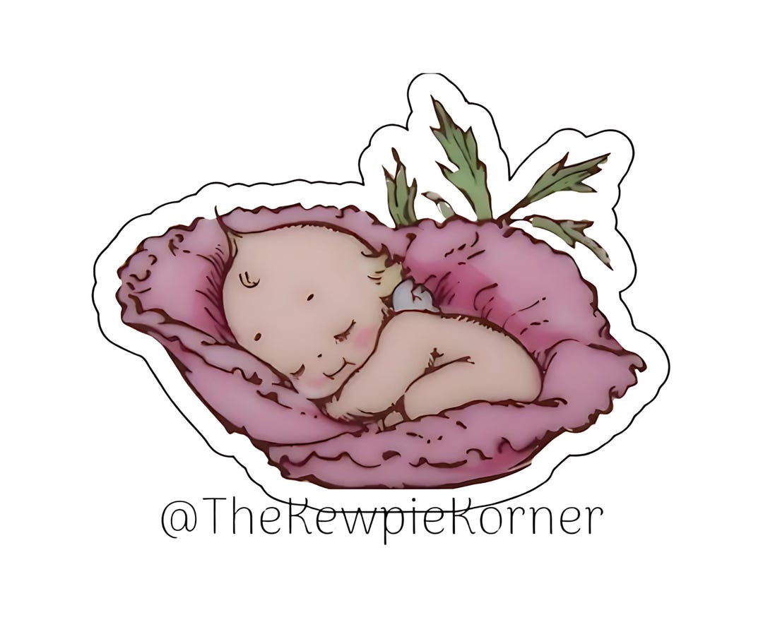 Vintage Kewpie Vinyl Sticker - Flower Baby Sleeping Design - Etsy
