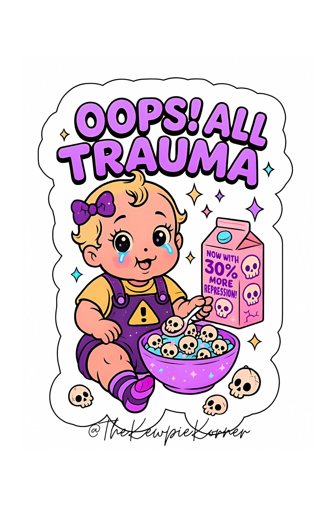 Cute Kewpie Quote Vinyl Sticker, Oops All Trauma, 3" - Etsy