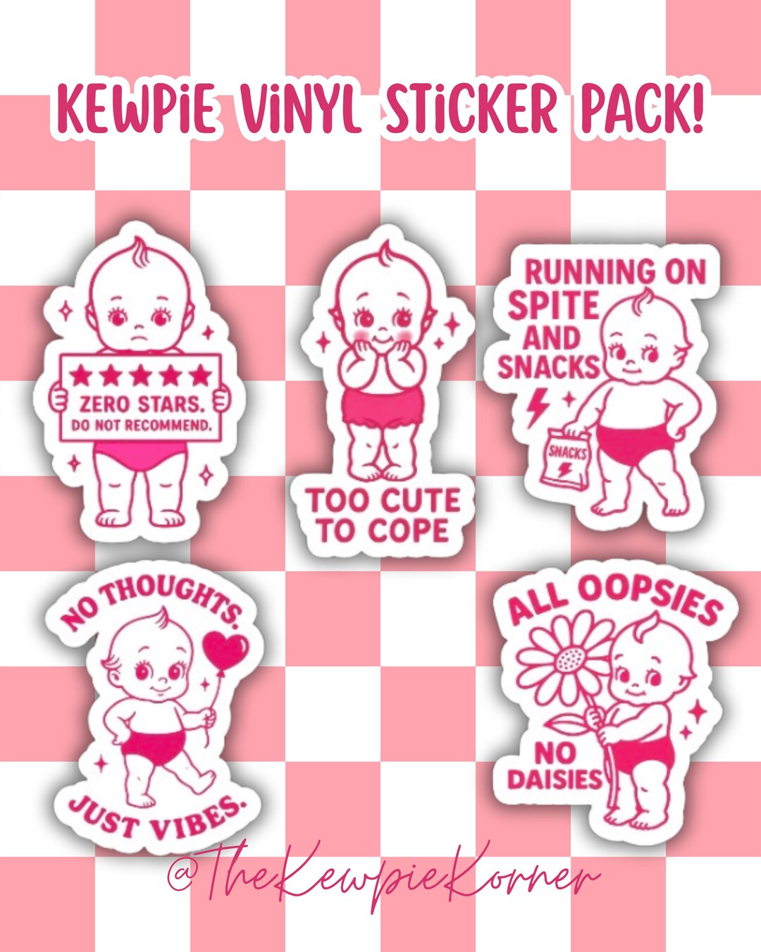 Kewpie Vinyl Sticker Pack: Pink Monotone Sticker Set - Etsy