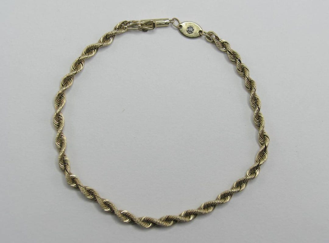Vintage 14k Solid Gold Silk Rope Chain Bracelet Diamond 7 Oroamerica 4. ...