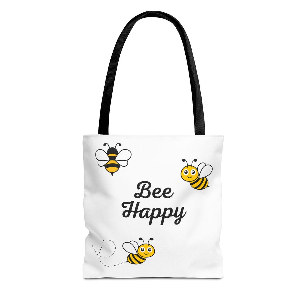 Bee Happy Tote Bag, Cute Bee Bag, Floral Bee Tote, Eco-friendly ...